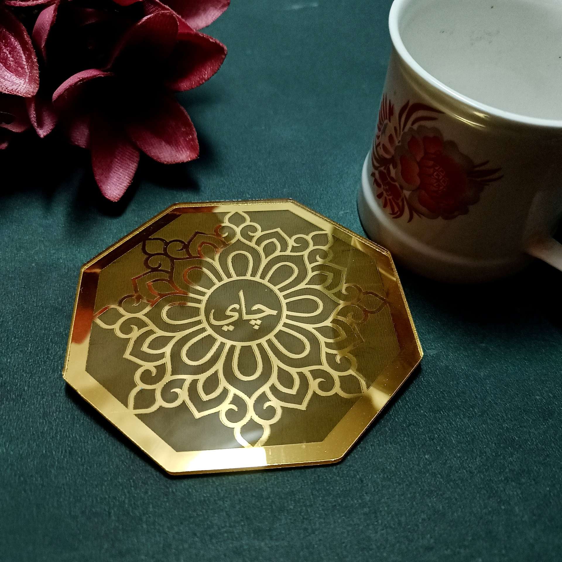 Golden Acrylic Hexagon Ramadan Tea Coasters Islamic Gifts -Set Of 4 ...